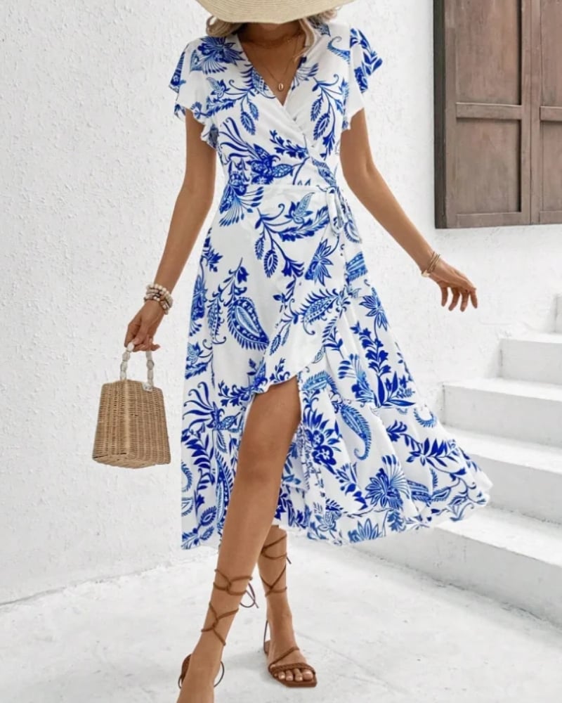 Robe d'été imprimé floral volants style coréen - Robes Bohemes